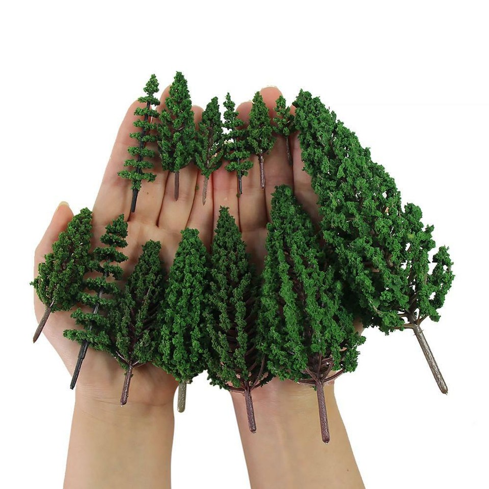 52pcs Model Pine Trees Green Plastic For Christmas Village O HO TT N ...