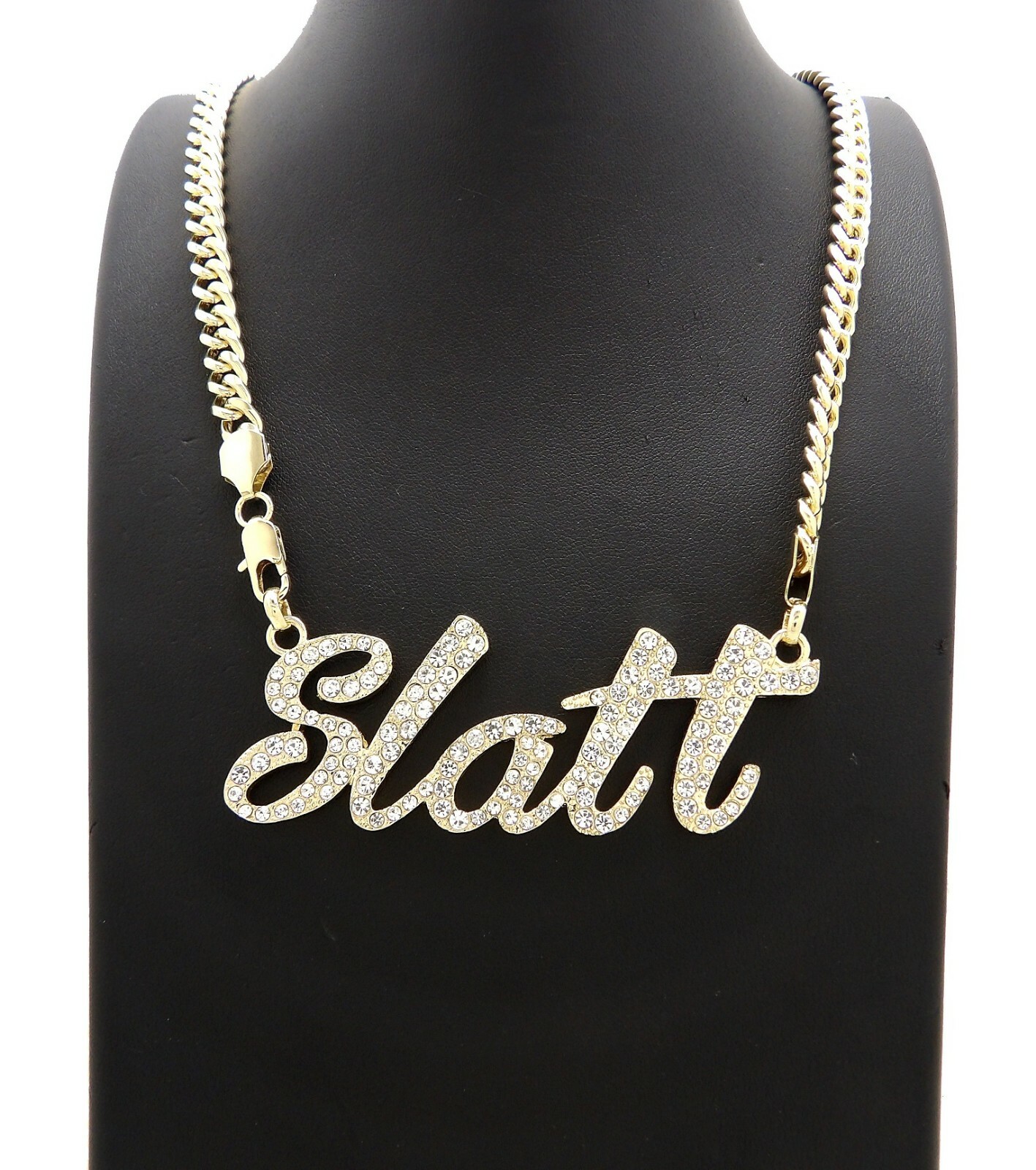 Gold Plated Alloy Cubic Zirconia Slatt Pendant & 6mm 24" Cuban Chain ...