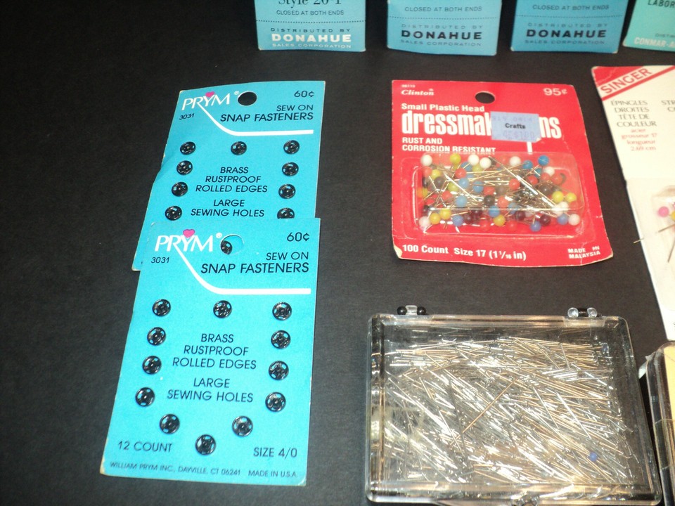 Vintage Lot of Notions 4 Zippers, Prym Snaps, Dressmaker Pins, Ball ...
