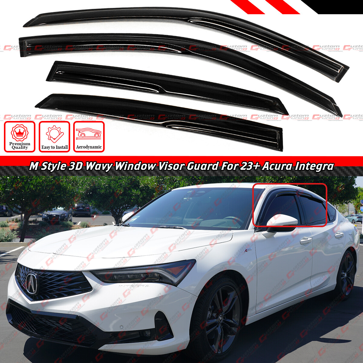 FOR 2023-2025 ACURA INTEGRA DE M STYLE 3D WAVY WINDOW VISOR RAIN GUARD ...