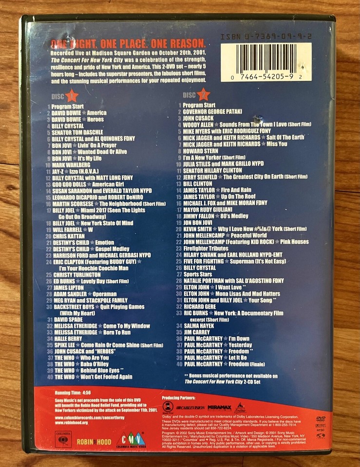 The Concert for New York City (DVD, 2002, 2-Disc Set), Sealed ...