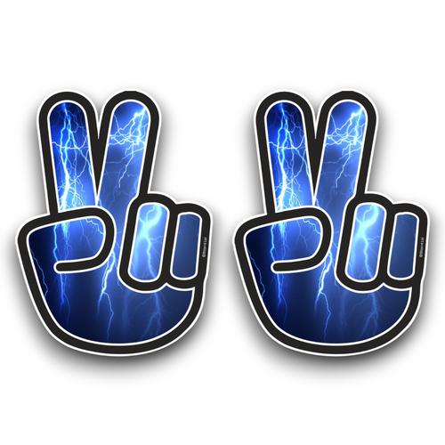2x Blue Lightning Storm Peace Hand Sign Hippie Vinyl Car Sticker Decals ...