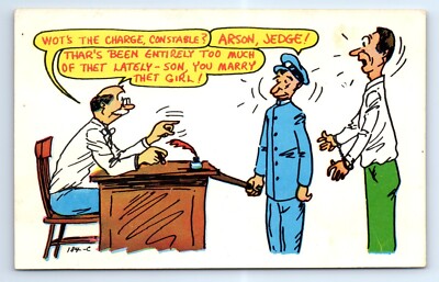 Cop Man Judge "ARSON" Charges Marry that Girl Comic Joke Postcard c ...