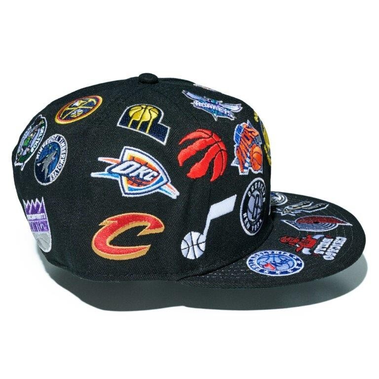 NEW ERA x NBA Collection 9FIFTY League Overload Black ALL OVER LOGO Cap ...