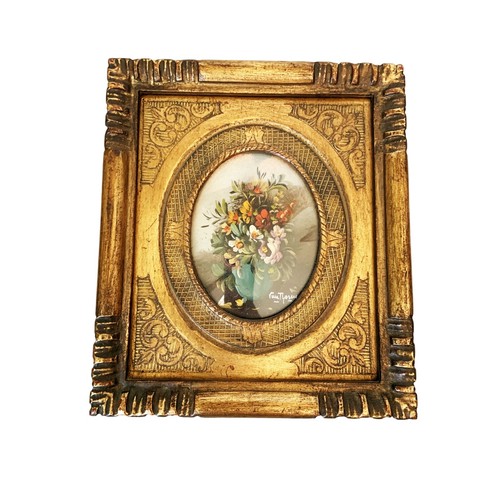 Antique Oil Painting Miniature Otto Van Thoren Flowers in Vase Gold ...