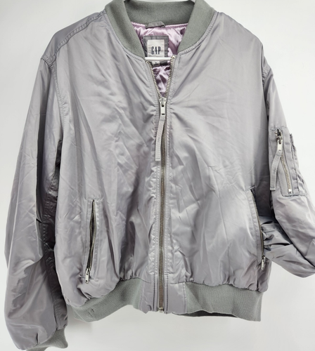 Gap Fit Puffer Jacket Womens XL Shiny Nylon Silver Short Coat (S ...