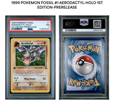 Aerodactyl 1st Edition Prerelease Pokemon Card PSA 7 Fossil Holo 1/62 ...