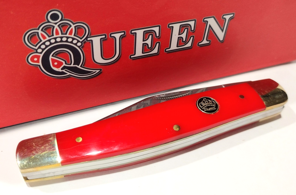 Queen Moose Smooth Red Synthetic Bone 2 Blade Folding Pocket Knife New ...