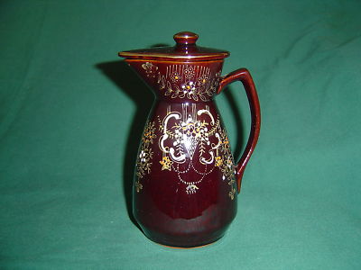 BROWNSTONE POTTERY TEA POT BROWN GOLD EARTHENWARE VINTAGE PITCHER GLAZE ...
