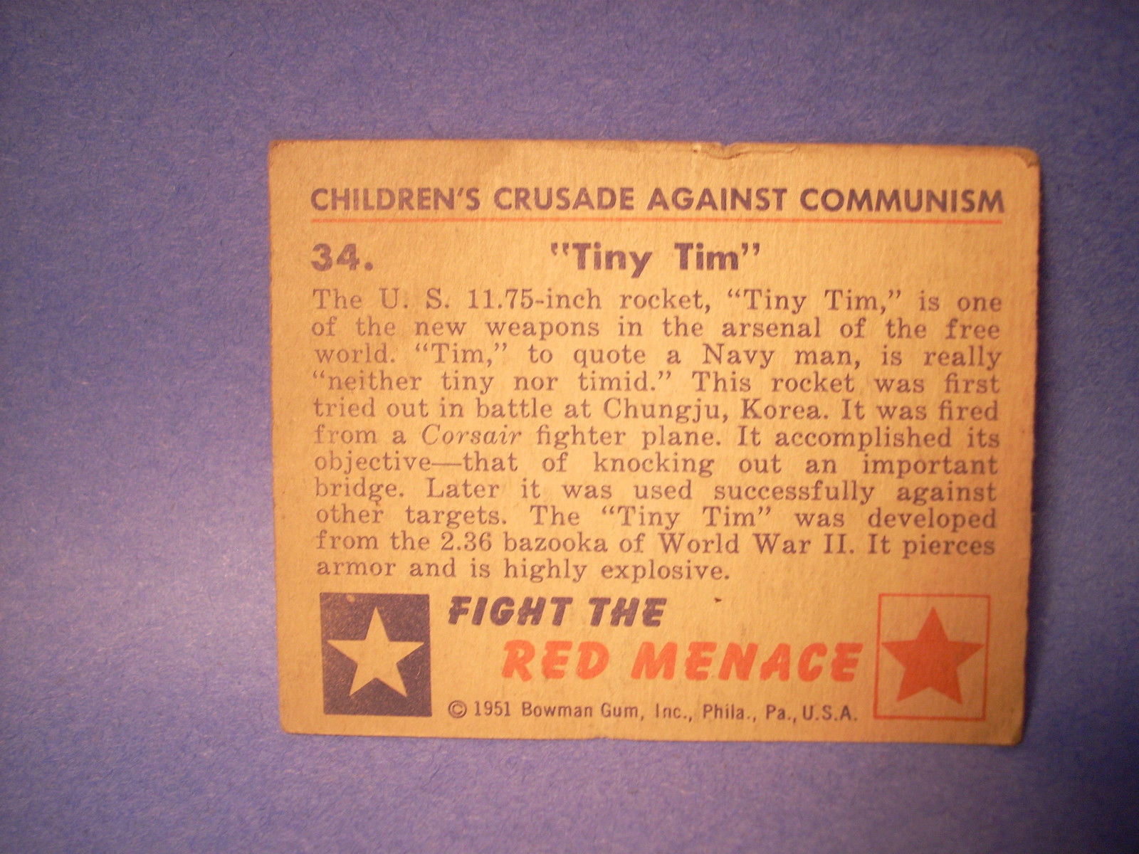 1951 BOWMAN GUM FIGHT THE RED MENACE #34 TINY TIM CARD | eBay