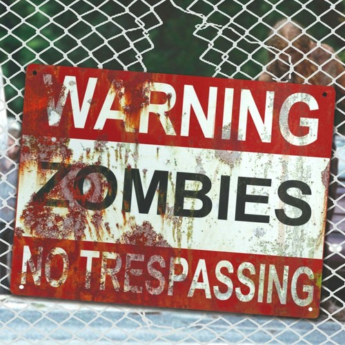 Warning Zombies Metal Tin Sign Man Cave Homewares Horror Punk Gothic ...