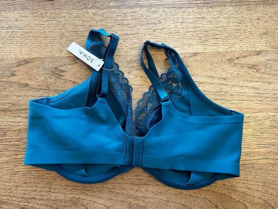 SOMA Intimates Smooth Gulf Side Blue 34C Essentials Unlined Lace Plunge ...