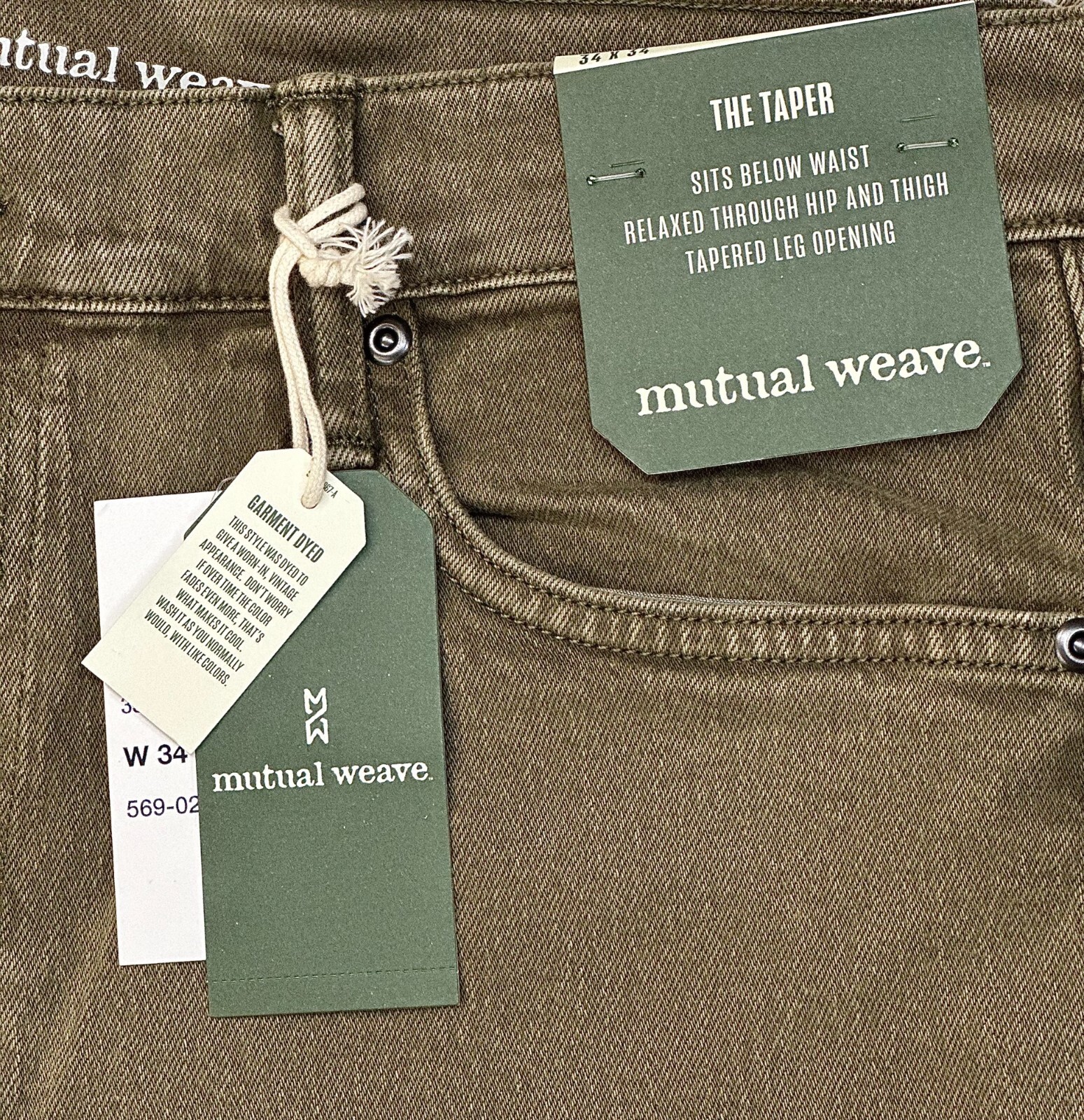 Mutual Weave Men's Jeans Olive Bark Relaxed Fit Tapered Leg Jeans A2000 ...