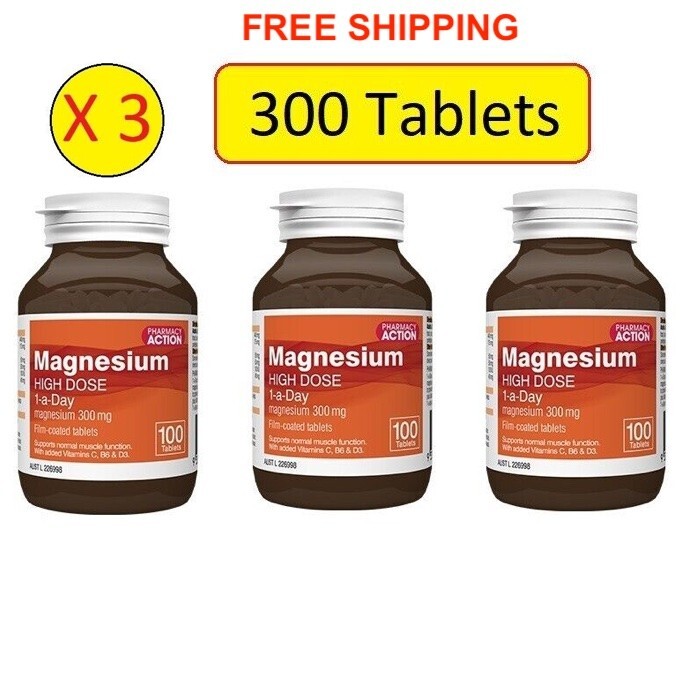 MAGNESIUM HIGH DOSE 1-A-DAY 300 mg 100 TABLETS ( 3 BOTTLES ) | eBay