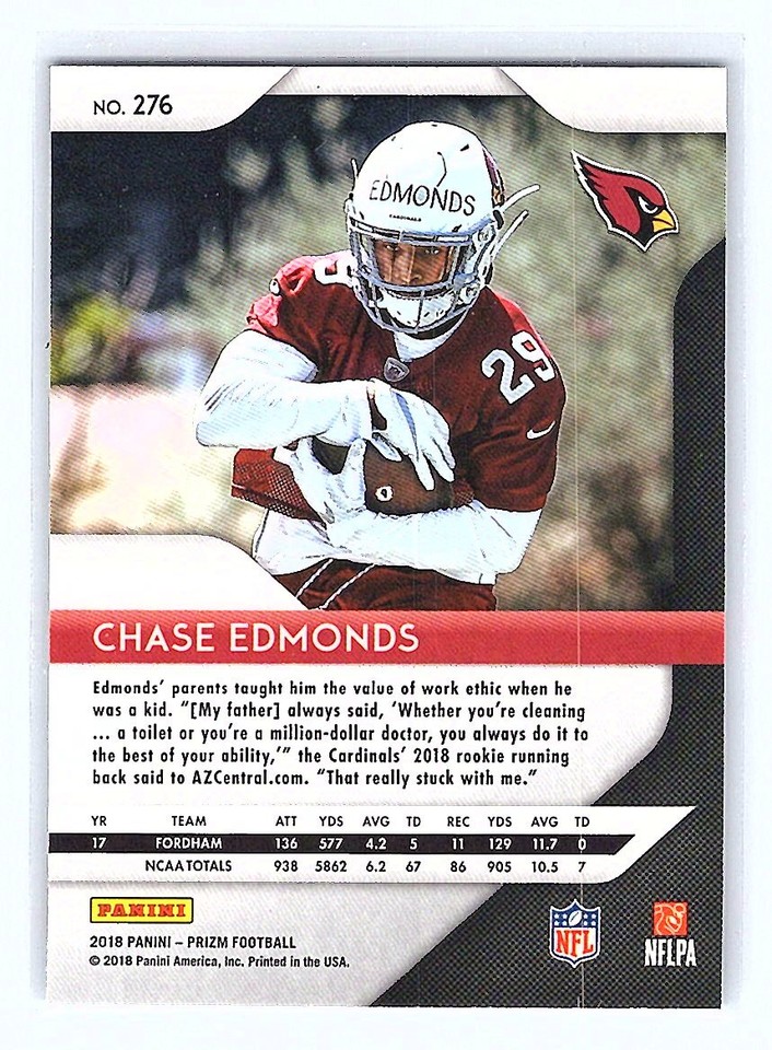 2018 Panini Prizm Chase Edmonds #276 RC Arizona Cardinals Rookie | eBay