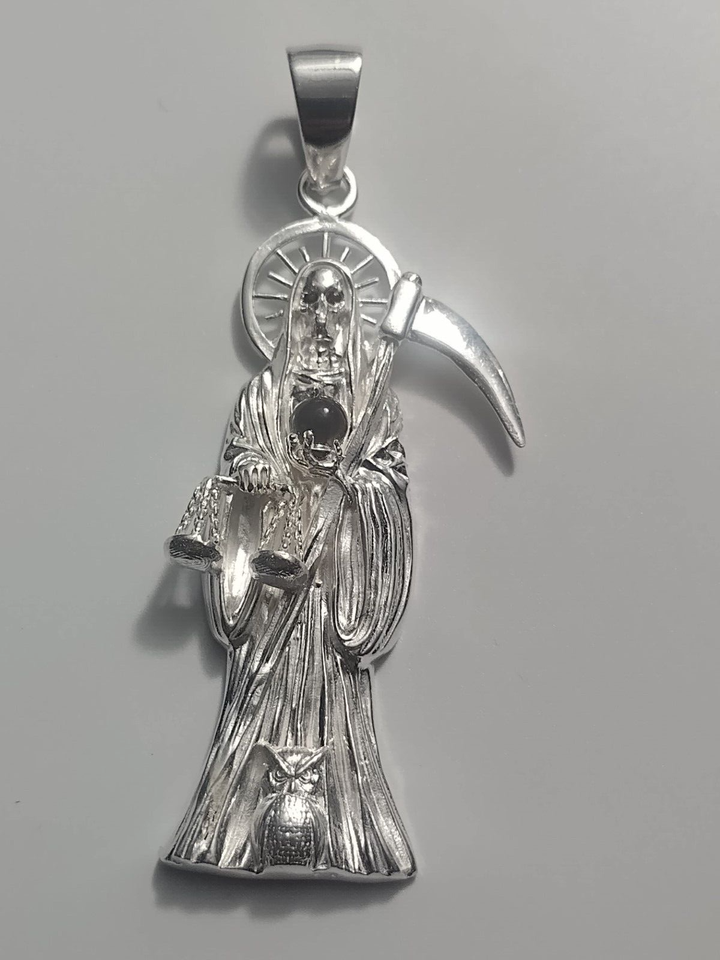 Sterling Silver Grim Reaper pendant Dije de la Santa Muerte Plata REAL ...