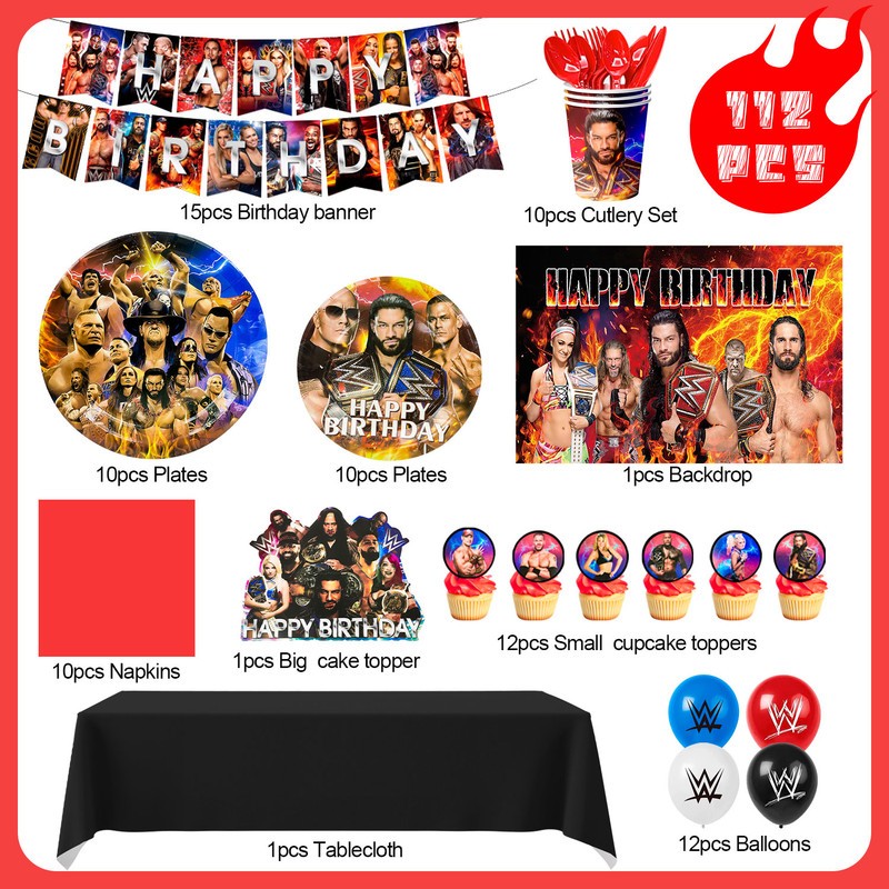 WWE Party Decoration Wrestling Birthday Party Supplies Wrestle Show ...