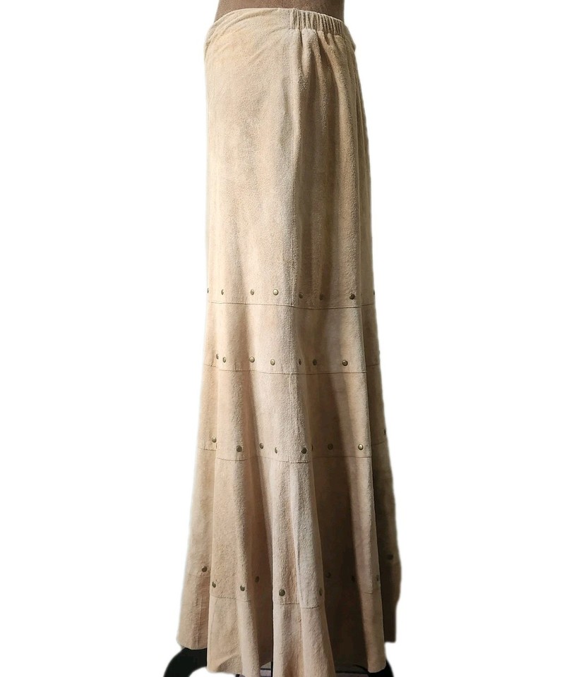 Chico's Suede Leather Midi Skirt Size Medium Studded Y2K 2000s Boho ...
