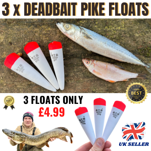 3 x DEADBAIT FLOATS - PIKE FISHING FLOATS - LIVE BAIT FLOAT - UK ...