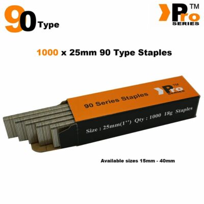 90 Type Staples: Size 25mm x 1000 (for Staplers Paslode, Dewalt, s2 ...