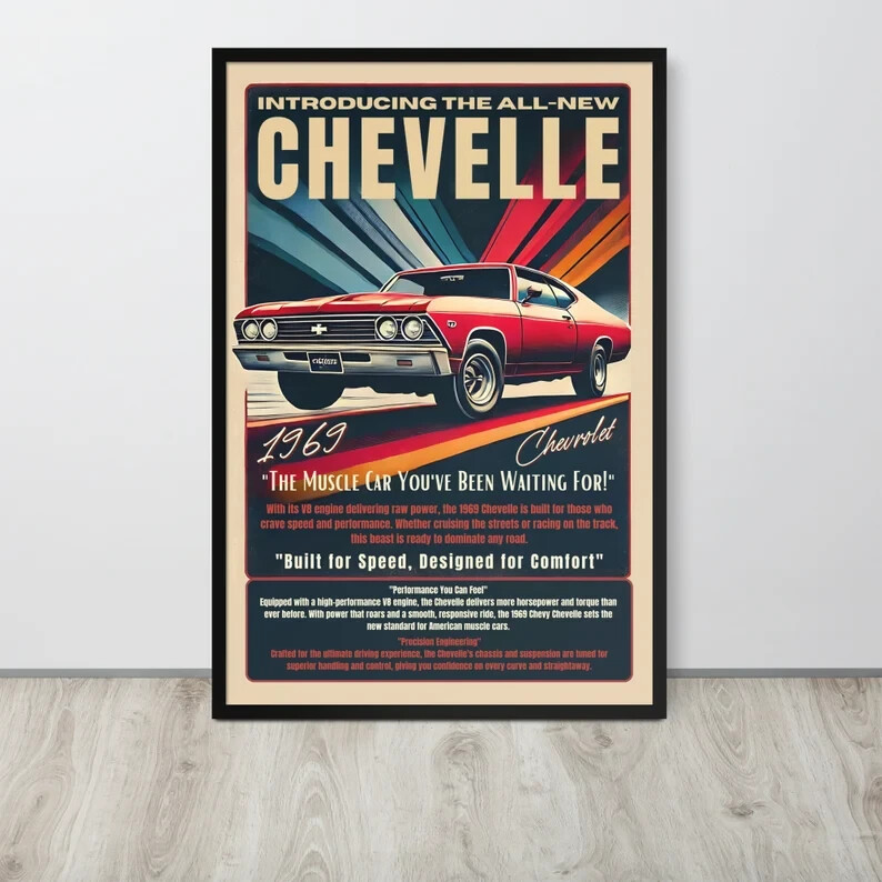 Vintage 1969 Chevy Chevelle Poster , Vintage Car Print, Race Car | eBay