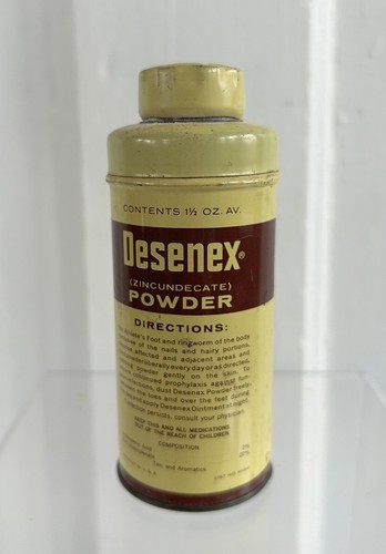 Vintage 1.5 oz Desenex Foot Powder Tin 4" x 1 1/2" EMPTY | eBay
