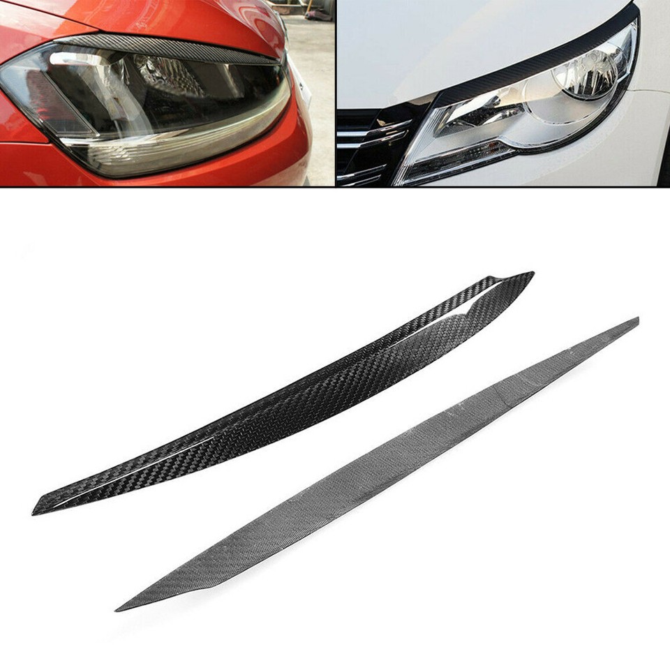 2PCS Carbon Fiber Car Headlight Eye Lid Eyebrow Cover Sticker Trim ...