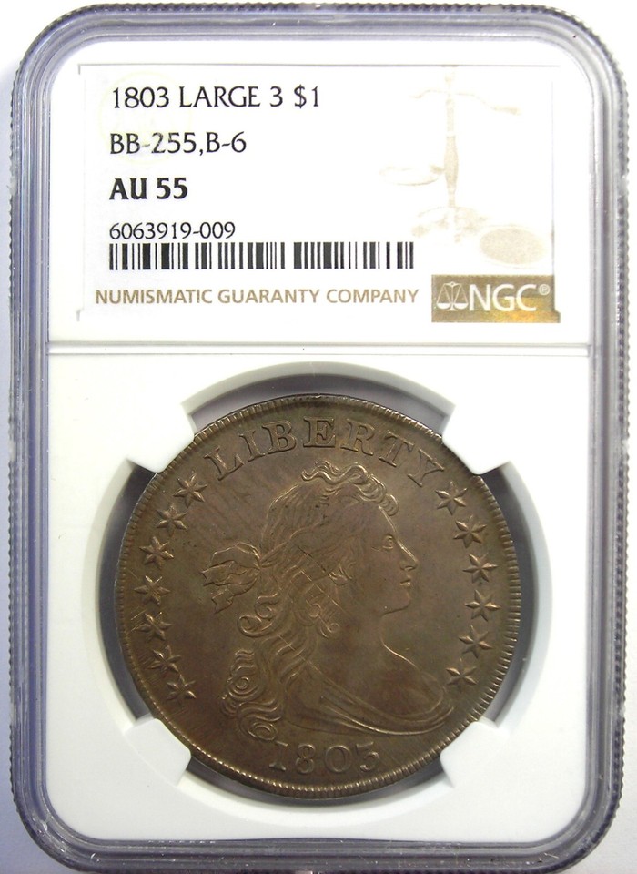 1803 Draped Bust Silver Dollar $1 Coin - Certified NGC AU55 - $17,500 ...