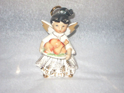 1957 LEFTON W/ Turkey THANKSGIVING NOVEMBER RHINESTONE ANGEL BIRTHDAY ...