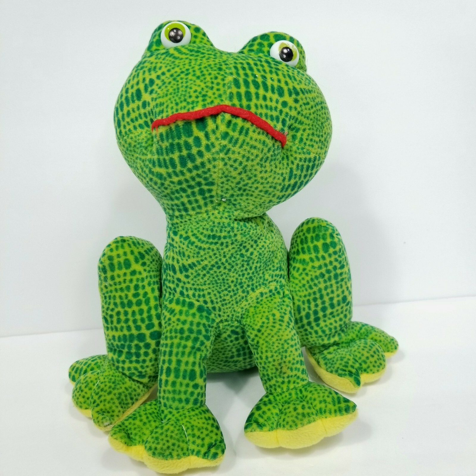2 Tone Green Frog Plush Green Spots Yellow Feet Stuffed Animal Bullfrog ...