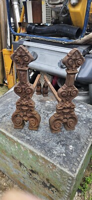 Vintage Cast Iron Fire Dogs Andirons Hearth Fireside Open Fire Ornate ...