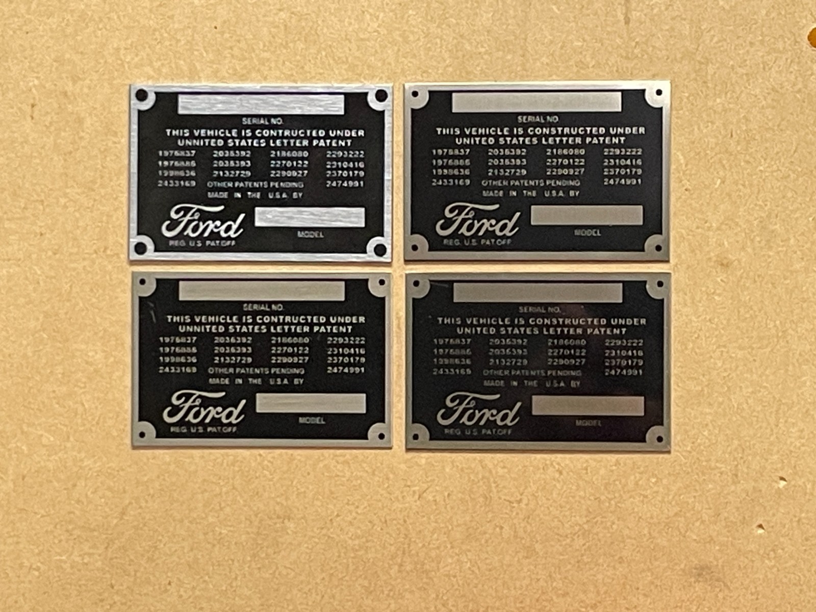 FORD SERIAL NUMBER TAG ID DATA PLATE VINTAGE SCRIPT DESIGN MADE IN USA ...