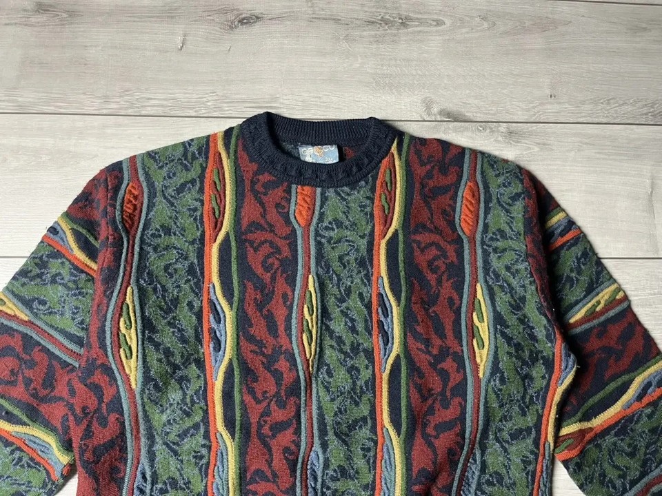 Vtg RARE Geccu Coogi Sweater L Australia Colorful Bright 3D Knit ...