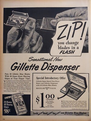 1948 vintage Gillette razor print ad. Gillette dispenser zip! | eBay