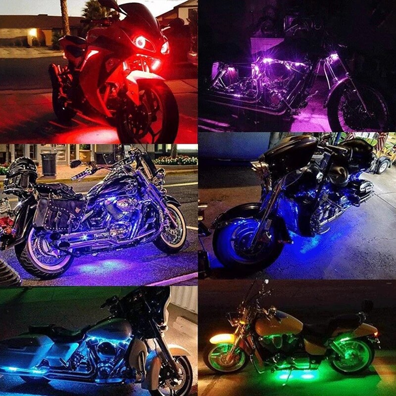 12Pcs Motorcycle RGB LED Waterproof Under Glow Lights Strip Neon APP ...