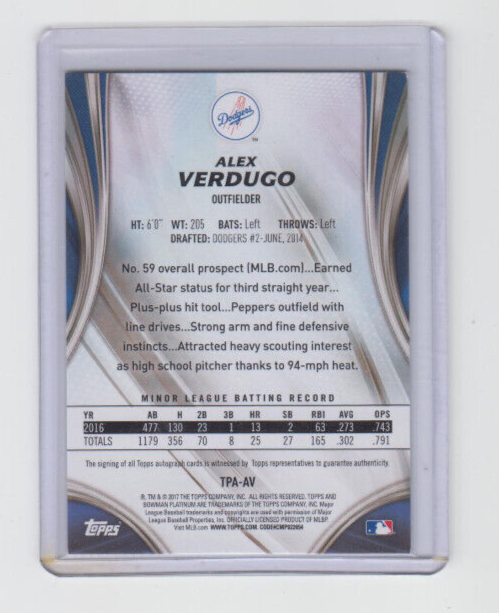 2017 Bowman Platinum Alex Verdugo Rookie RC Autograph Auto Top ...
