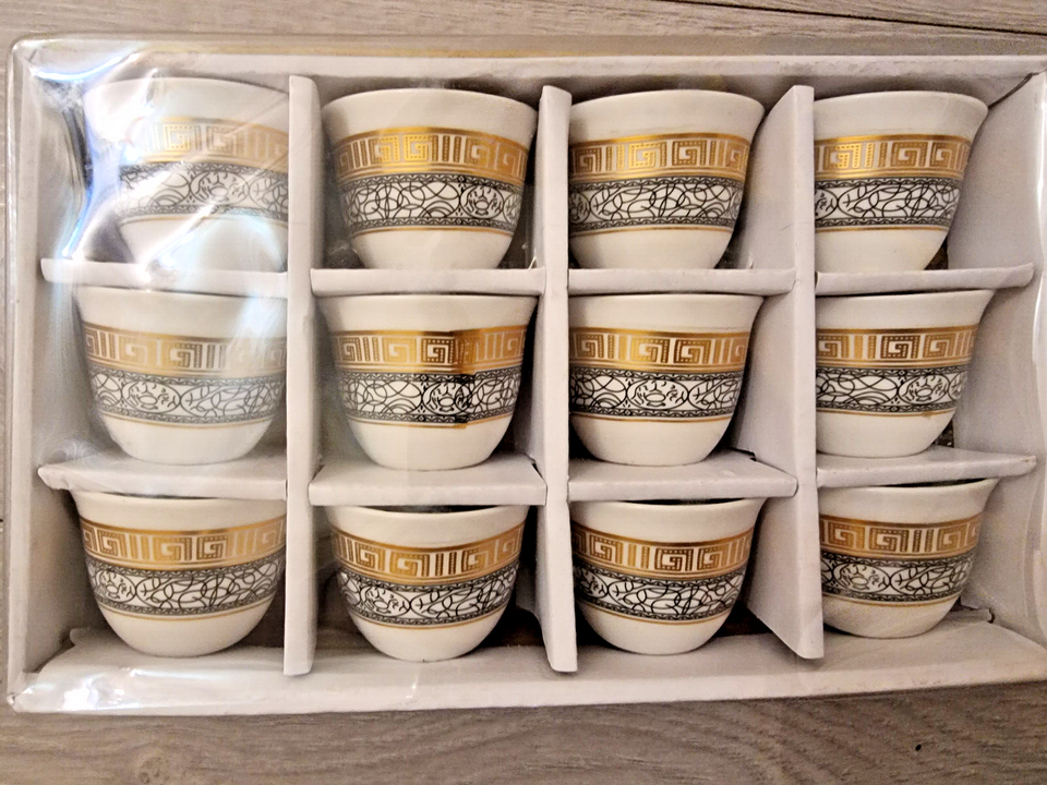Porcelain Set of 12 Turkish Arabic Tea Glasses Small Kahwa Gawa Cups ...