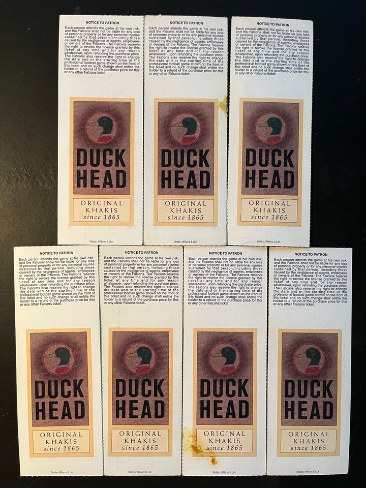 7 UNUSED FULL SEASON TICKETS 1999 ATLANTA FALCONS HOME GAMES-VARIOUS ...