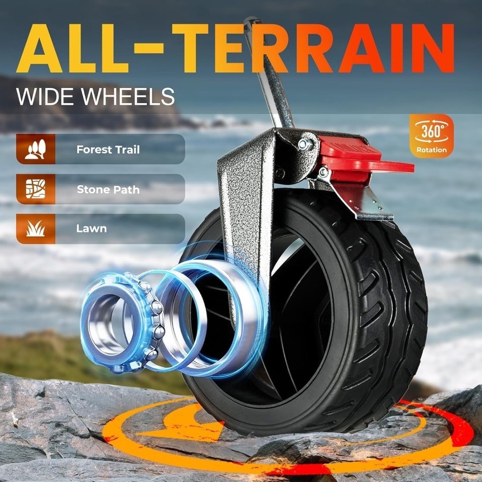 All-Terrain Folding Trolley XL 30L Black Heavy Duty Extra Wide Wheels ...