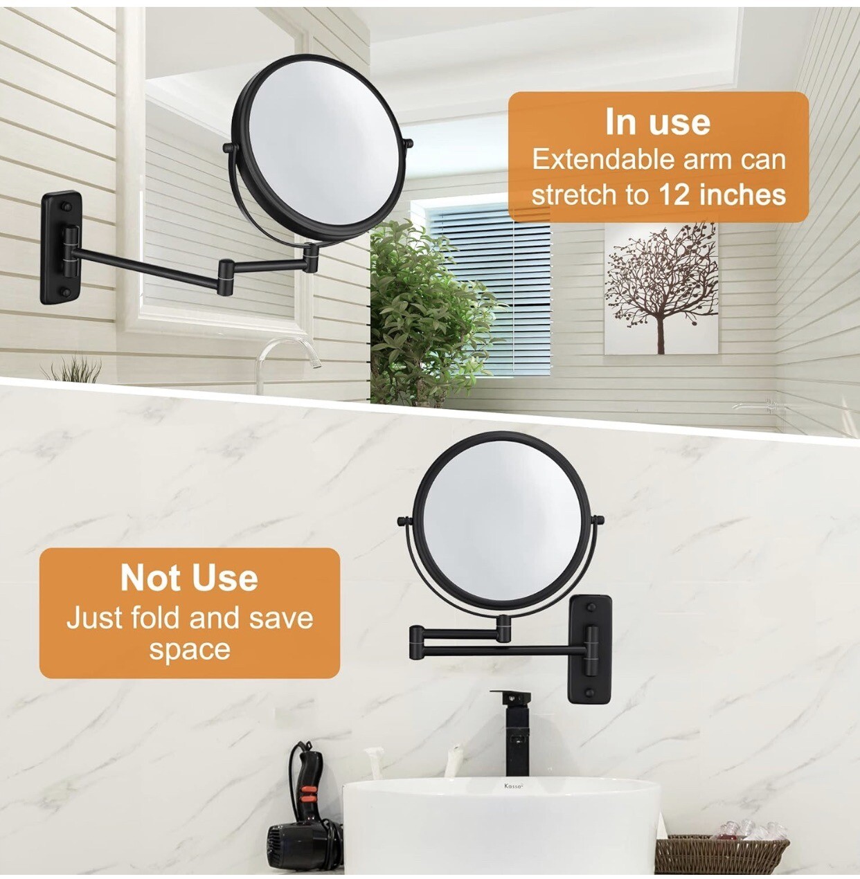 DECLUTTR 8 Inch Wall Mounted Magnifying Mirror,Double Sided 1X/5X Black ...