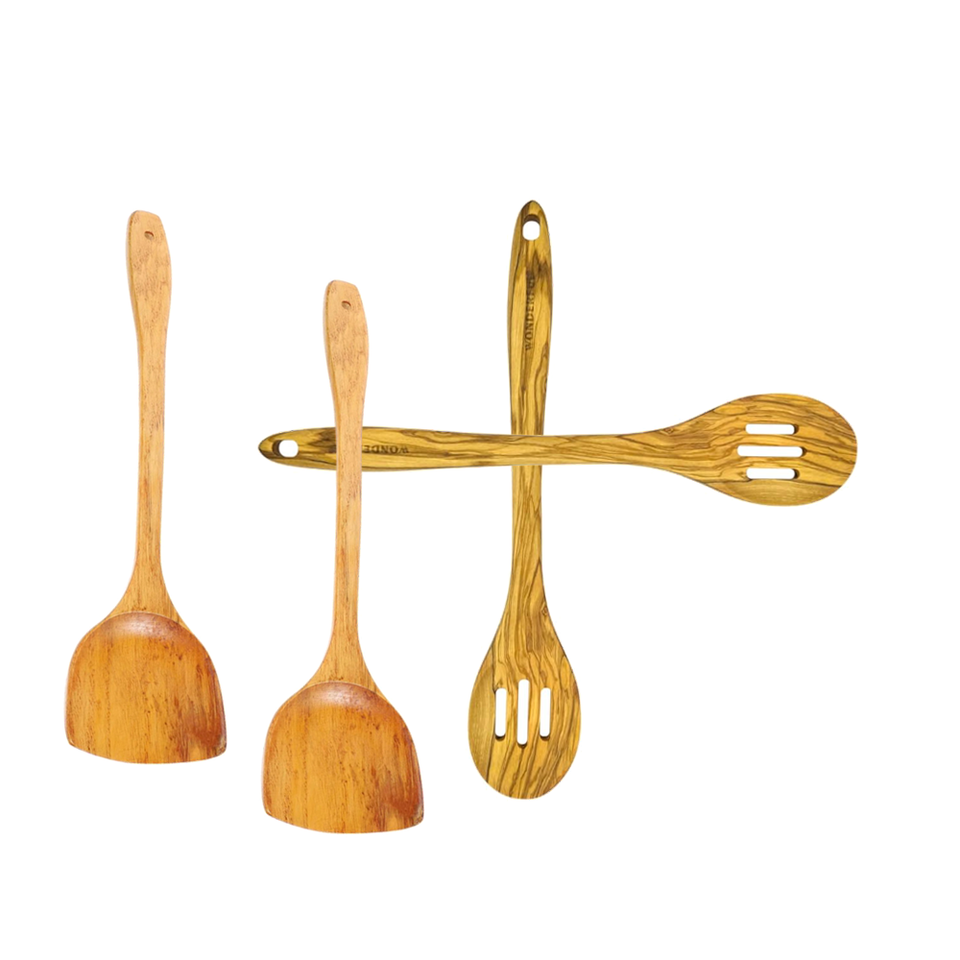 2 Three-Groove Spoons And 2 Square Food Turners Made Of Olive Wood | eBay