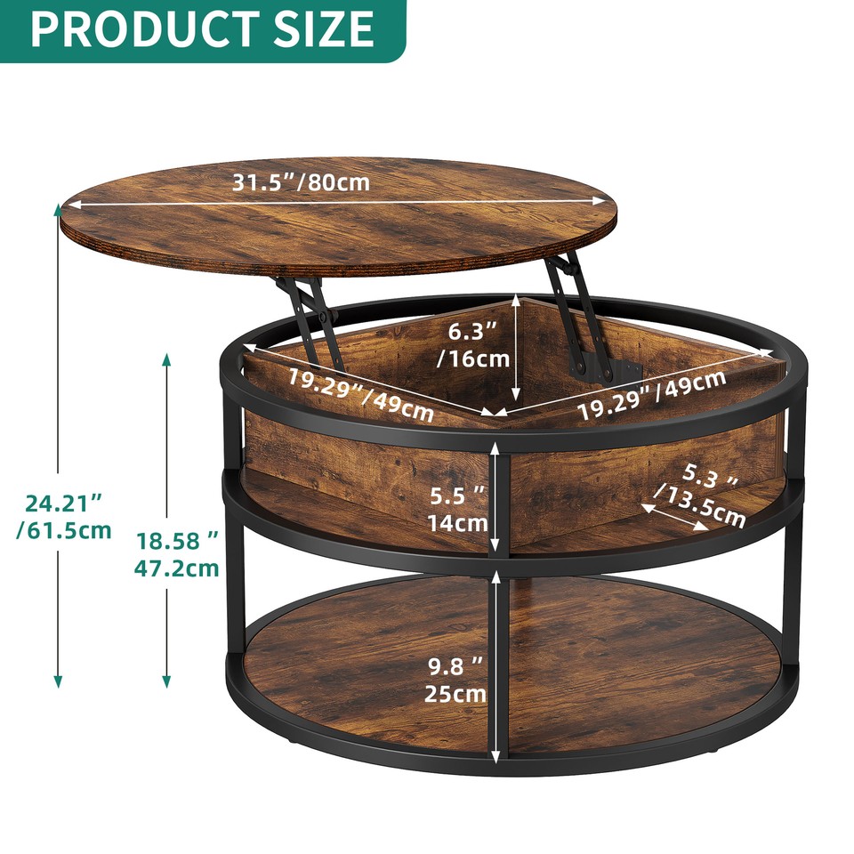 Round Lift Top Coffee Table Circle Center Table for Living Room with ...