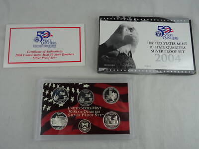 2004-S Silver Quarter Proof Set 5 Coins OGP & COA 90% US Mint Statehood ...
