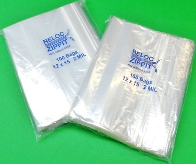 12" x 15" Reloc Zippit Bags 2 Mil 200 Bags Large Size Clear Reclosable ...