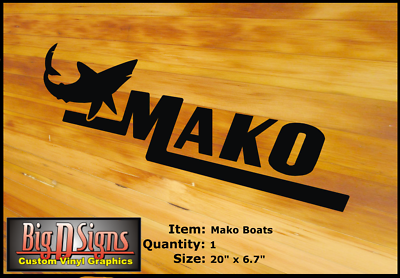 Mako Boat Vinyl Decal 20.0" x 6.7" Replica Boat and Motor Decals (Qty 1 ...