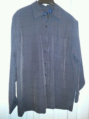 VAN HEUSEN LONG SLEEVE BROWN POLYNOSIC RAYON BLEND CHECKERED SHIRT MENS ...