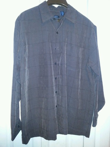 VAN HEUSEN LONG SLEEVE BROWN POLYNOSIC RAYON BLEND CHECKERED SHIRT MENS ...