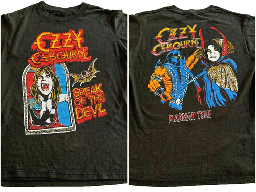 1980s Ozzy Osbourne Speak of the Devil Madman Tour 2 sided black T ...