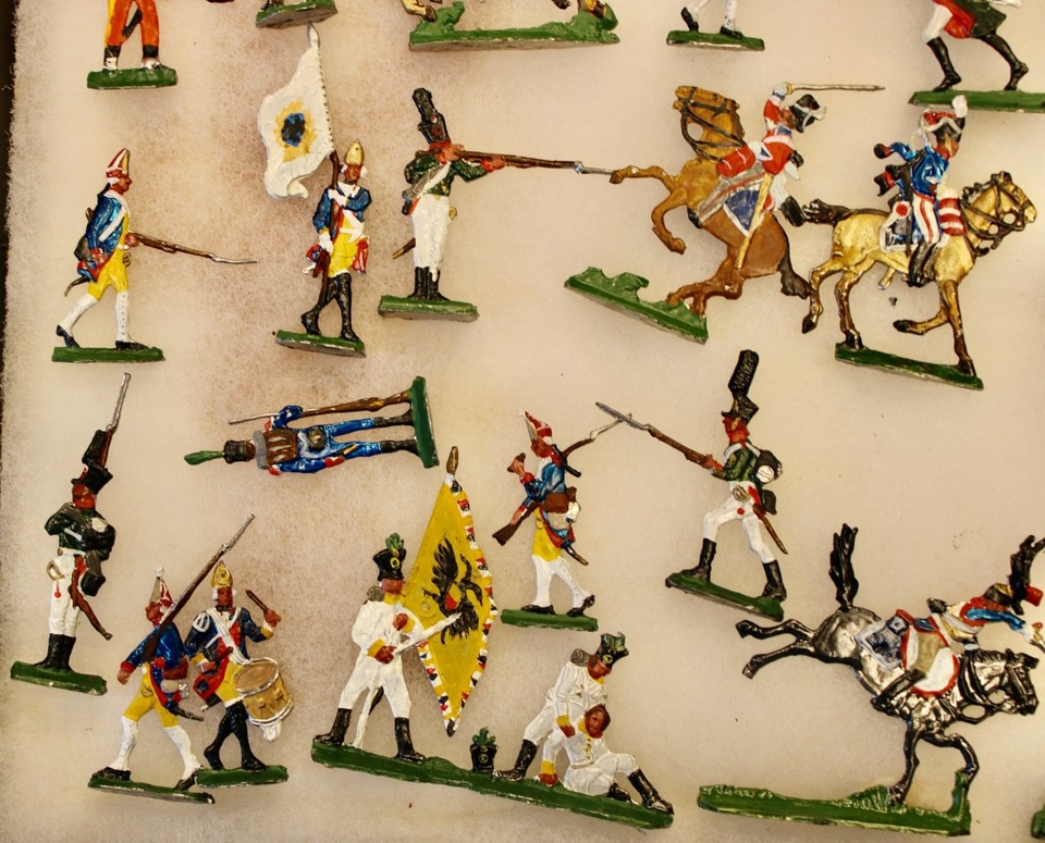 30 Antique German Lead Soldiers, Napoleonic Wars Mounted Flats, Cannon ...
