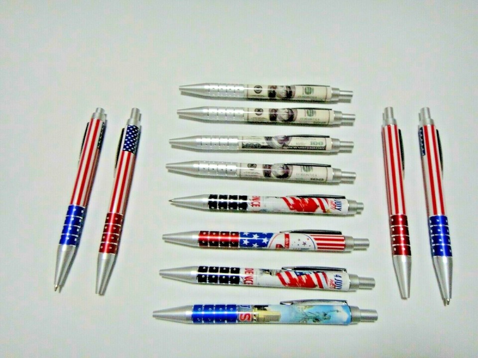 12X-Black Ballpoint pen $100 Bill New York Landmarks American Flag US ...
